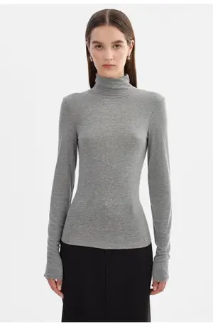 LAMARQUE Long Sleeve Mockneck Top - Heather Grey