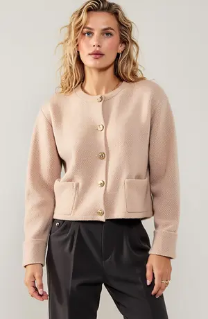 MODENAIRE Textured Knit Button-front Cardigan - Beige