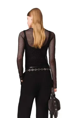 Maje Diamanté Glitter Mesh Jersey Top
