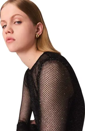 Maje Diamanté Glitter Mesh Jersey Top