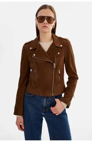 LAMARQUE Donna Suede Biker Jacket - Brown
