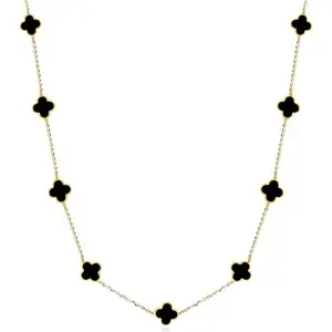 THE LOVERY FINE JEWELRY Onyx Clover Chain Necklace - Onyx/gold