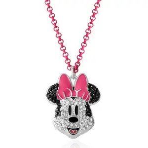 Disney Pave Crystal Minnie Mouse Pendant Necklace - Pink/ Silver
