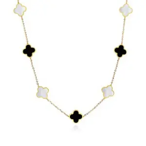 THE LOVERY FINE JEWELRY Clover Chain Necklace - Mother Of Pearl And Onyx