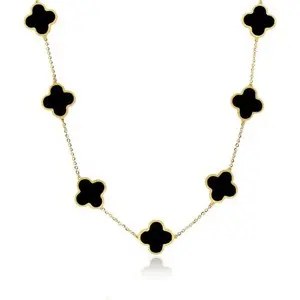 THE LOVERY FINE JEWELRY Clover Chain Necklace - Onyx/yellow Gold