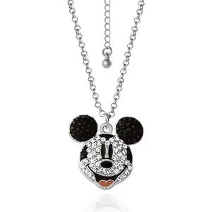 Disney Mickey Mouse Pave Crystal Pendant Necklace - Silver/ Black
