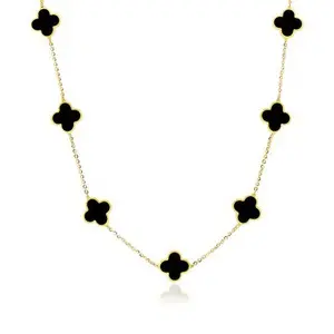 THE LOVERY FINE JEWELRY Onyx Clover Chain Necklace - Onyx/yellow Gold