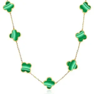 THE LOVERY Large Clover Necklace - Malachite