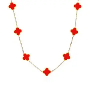 THE LOVERY FINE JEWELRY Clover Chain Necklace - Coral