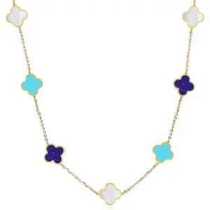 THE LOVERY Small Clover Necklace - Blue Mixed