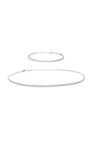 BEARFRUIT JEWELRY 18k Plated Tennis Necklace And Bracelet Set - Silver
