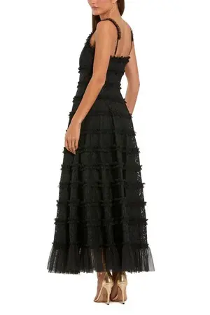 Mac Duggal Sleeveless Lace A-line Midi Dress With Ruffles