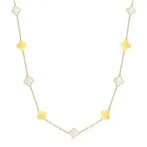 THE LOVERY FINE JEWELRY Mini Clover Chain Necklace - Mother Of Pearl And Gold