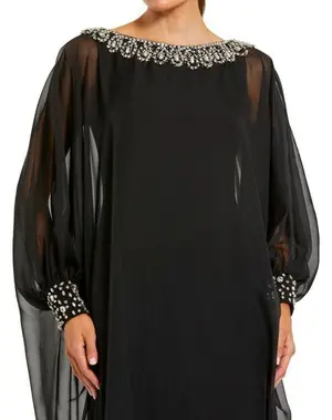 Mac Duggal Chiffon Long Sleeve Kaftan Gown With Beaded Neckline