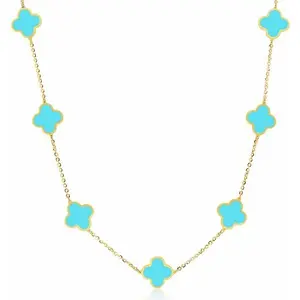 THE LOVERY FINE JEWELRY Clover Chain Necklace - Turquoise