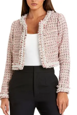 Mac Duggal Pearl Trim Cropped Jacket - Cherry