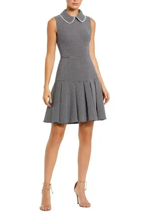 Mac Duggal Sleeveless Bouclé Mini Dress With Peter Pan Collar