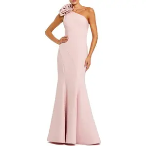 Mac Duggal Crepe One-shoulder Mermaid Gown With 3d Floral Appliqu - Blush