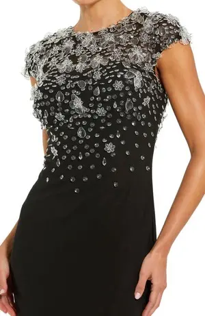 Mac Duggal Crystal Embellished Fitted Cap Sleeve Gown