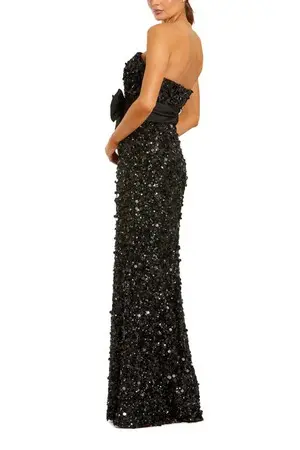 Mac Duggal Strapless Sequin Column Gown With Bow - Black