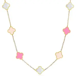 THE LOVERY FINE JEWELRY Small Clover Chain Necklace - Pink Mixed