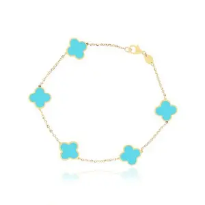 THE LOVERY FINE JEWELRY Clover Chain Bracelet - Turquoise