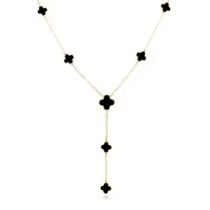 THE LOVERY FINE JEWELRY Clover Station Lariat Necklace - Yellow Gold