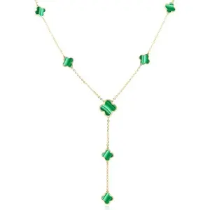 THE LOVERY FINE JEWELRY 14k Yellow Gold Clover Lariat Necklace - Malachite