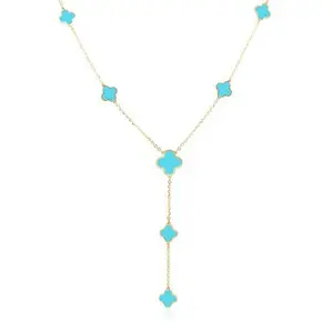 THE LOVERY Clover Lariat Necklace - Turquoise