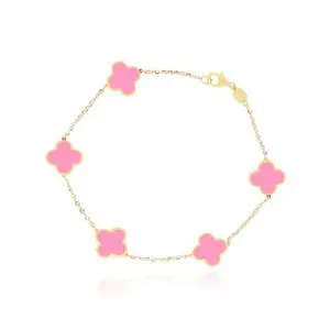 THE LOVERY FINE JEWELRY Clover Chain Bracelet - Bubblegum Pink