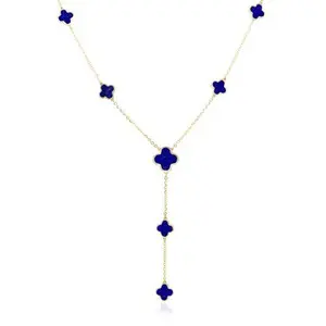 THE LOVERY Clover Lariat Necklace - Lapis