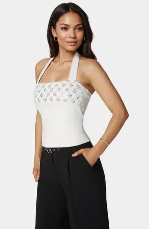 Bebe Halter Neck Beaded Sequin Top - Pristine