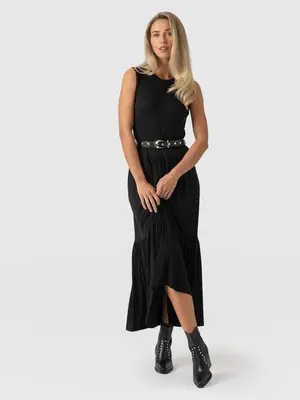 SAINT + SOFIA Tiered Sleeveless Maxi Dress - Jersey Black