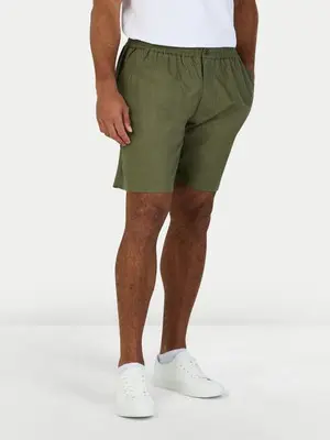 RAGING BULL Stretch Waist Linen Blend Short - Olive