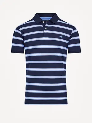RAGING BULL Triple Stripe Birdseye Polo - Navy