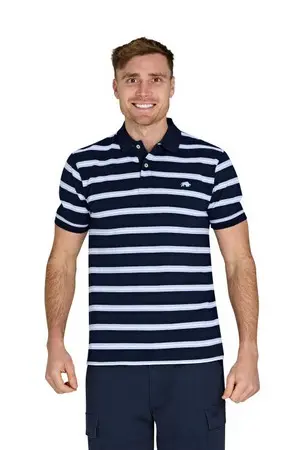 RAGING BULL Triple Stripe Birdseye Polo - Navy