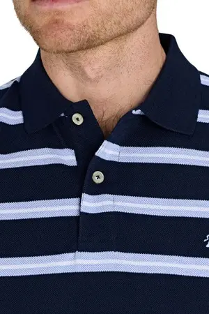 RAGING BULL Triple Stripe Birdseye Polo - Navy