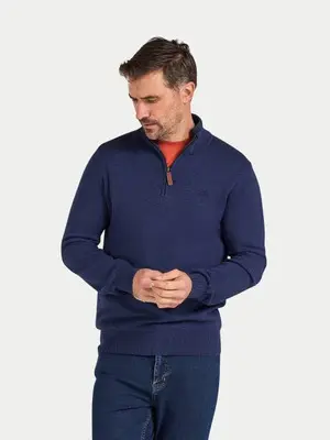 RAGING BULL Quarter Zip Cashmere Blend Sweater - Navy