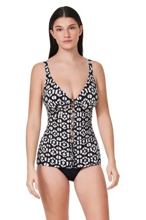 GOTTEX Braided V-neck D-cup Tankini Top - Black-white