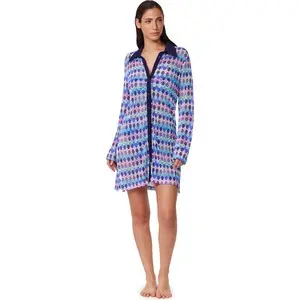 GOTTEX Retro Riviera Netted Crochet Buttoned Tunic Cover-up - Blue-multi