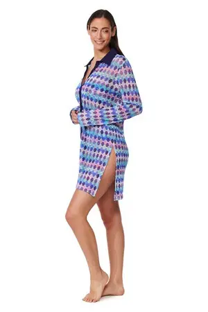 GOTTEX Retro Riviera Netted Crochet Buttoned Tunic Cover-up