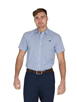 RAGING BULL Short Sleeve Cotton Poplin Shirt - Blue