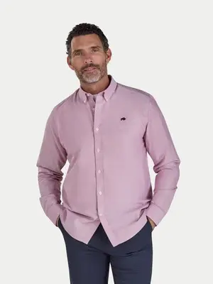 RAGING BULL Long Sleeve Oxford Shirt - Deep Red