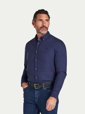 RAGING BULL Long Sleeve Oxford Shirt - Navy