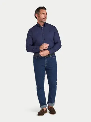 RAGING BULL Long Sleeve Oxford Shirt - Navy