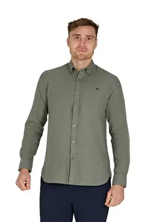 RAGING BULL Long Sleeve Linen Blend Shirt - Olive
