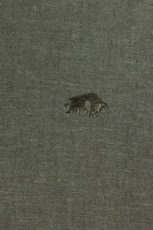 RAGING BULL Long Sleeve Linen Blend Shirt - Olive