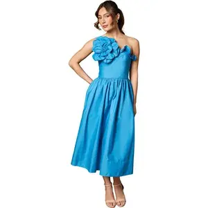 Coast One Shoulder Corsage Midi Dress - Blue