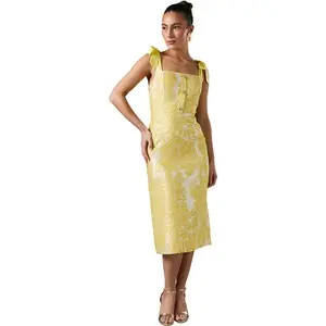 Coast Jacquard Pencil Midi Dress - Yellow