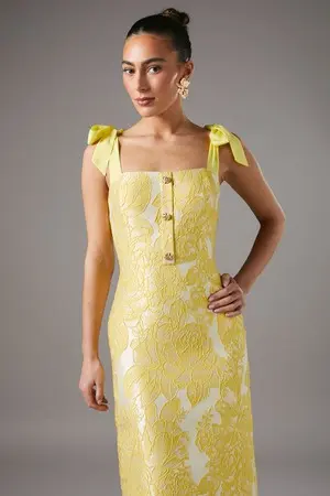 Coast Jacquard Pencil Midi Dress - Yellow